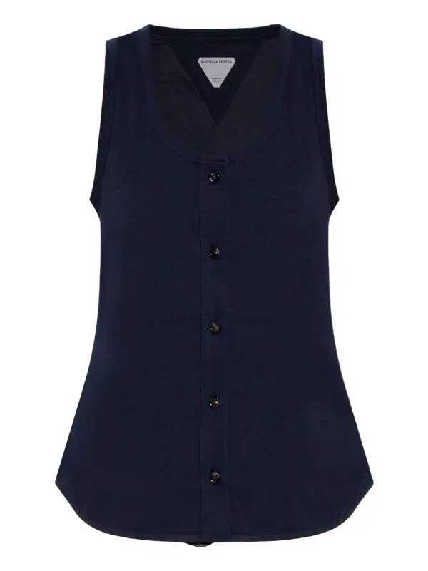 Bottega Veneta Sleeveless Button-up Top - Navy Blue
