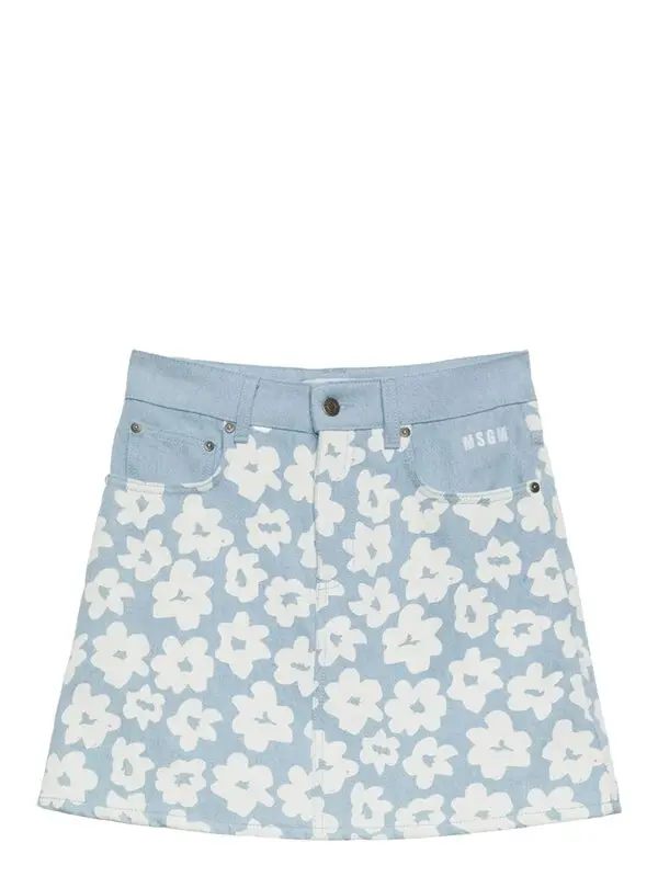MSGM Floral-print Denim Skirt - Blue