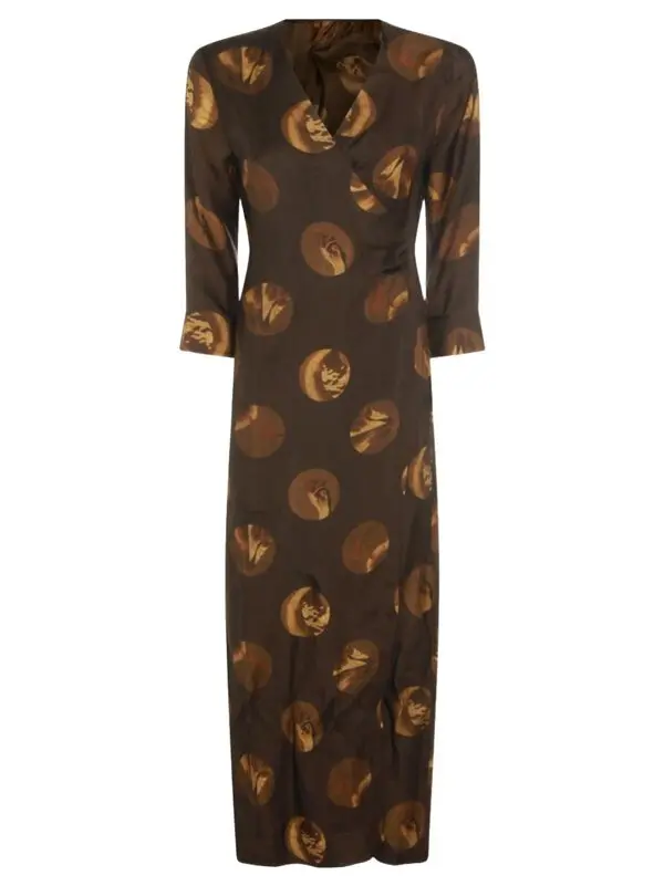 UMA WANG Printed V-neck Maxi Dress - Green