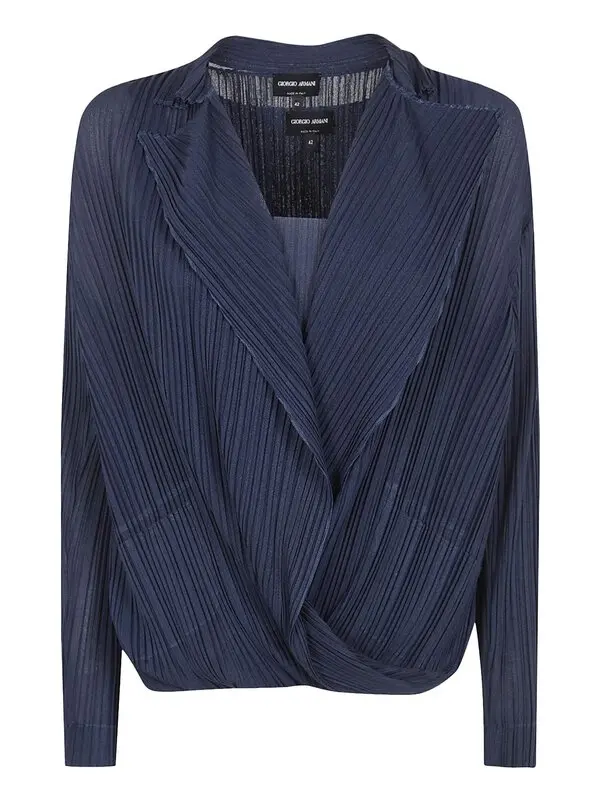 Giorgio Armani Pleated Draped V-neck Top - Blue