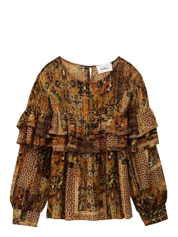 Ba&sh Pixie Ruffled Printed Long Sleeve Top - No