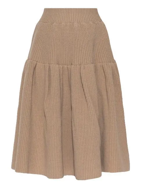 Dries Van Noten Wool Ribbed Midi Skirt - Nude