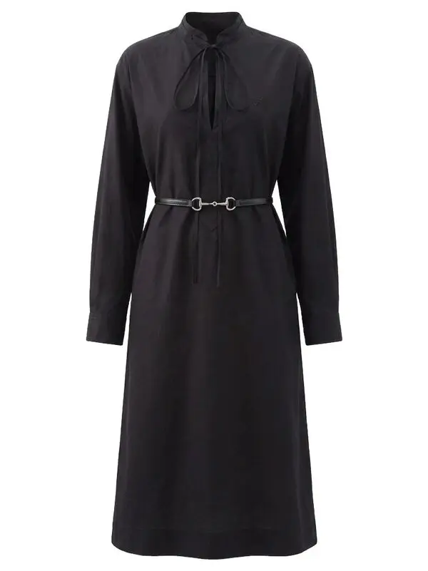 Gucci Horsebit Belt Poplin Dress - Black