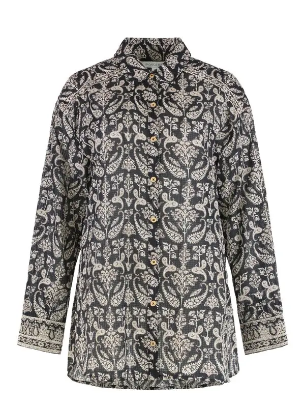 Veronica Beard Lloyd Paisley Button-up Top - Gray