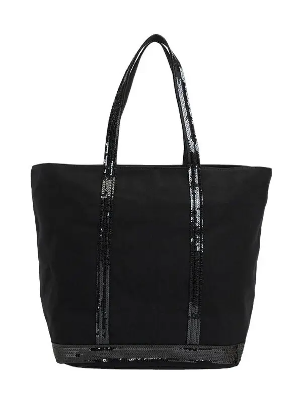Vanessa Bruno Sequined Logo Canvas Shoulder Bag - Black