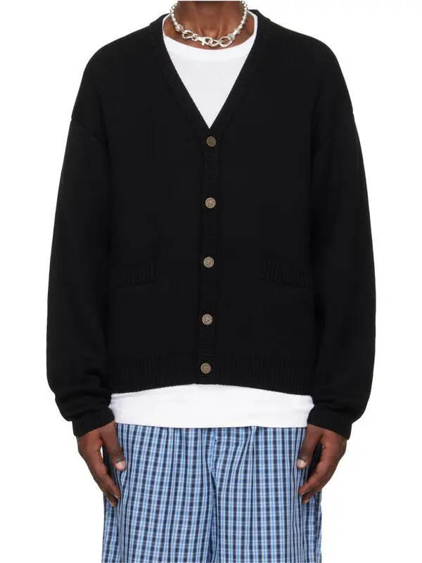 Vetements Wool Long-sleeved Knit Cardigan - Black