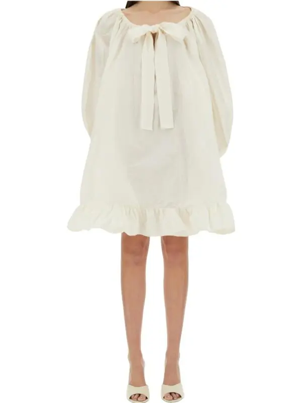 PATOU Ruffled A-line Dress With Long Sleeves - White
