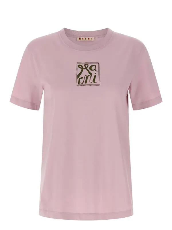 Marni Logo Printed Crewneck T-shirt - Pink