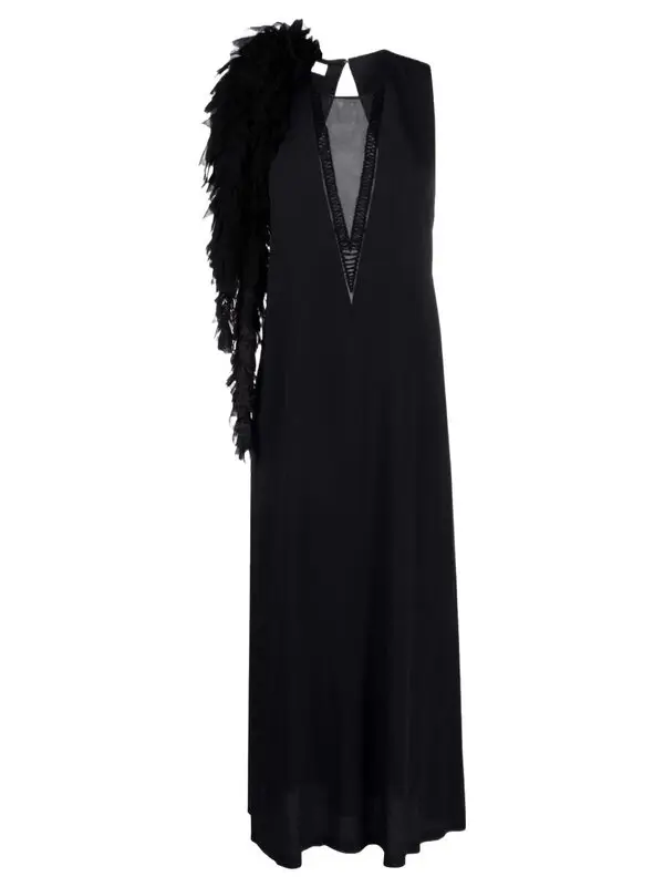 Dries Van Noten Ruffled Shoulder Midi Dress - Black