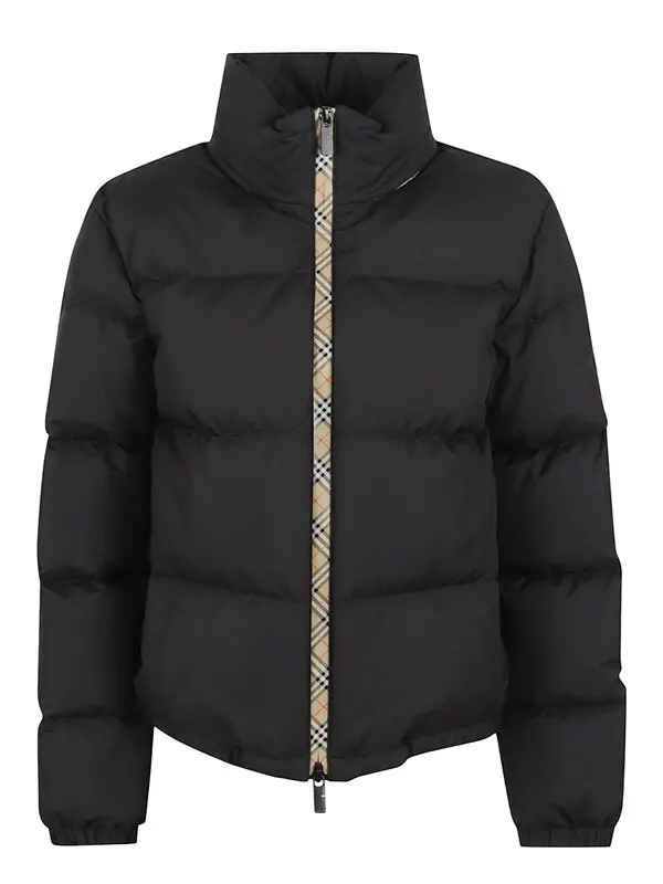 Burberry Ambleside Puffer Jacket With Checked Trim - Black
