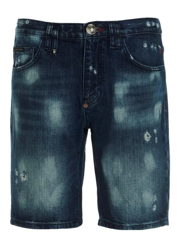 Philipp Plein Distressed Denim Shorts - Black