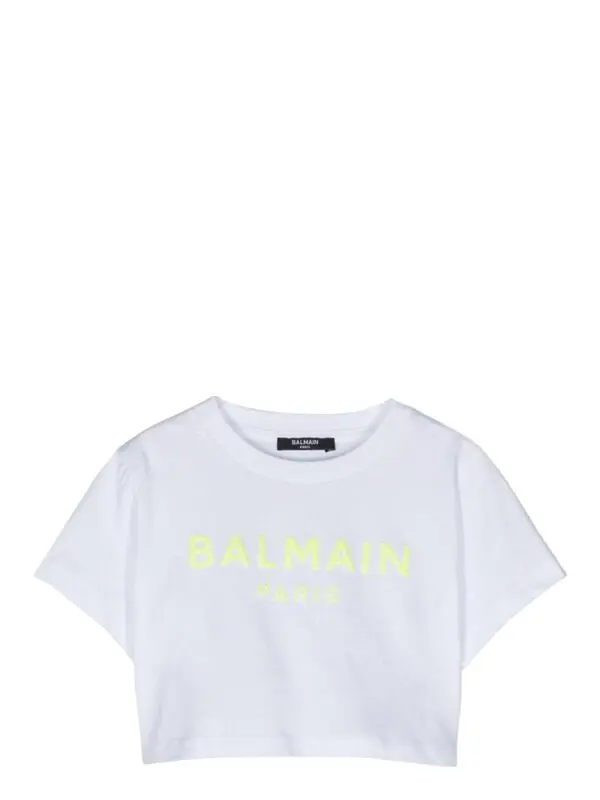 Balmain Logo Print Cropped T-shirt - White