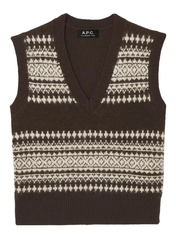 A.p.c. Jacquard Knit V-neck Vest - Dark Brown