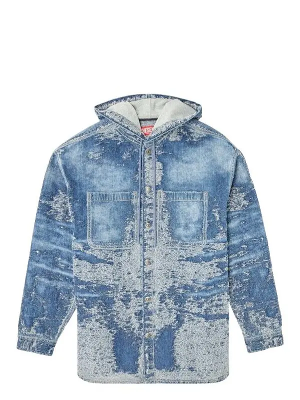 DIESEL® Distressed Denim Hooded Jacket - Medium Blue