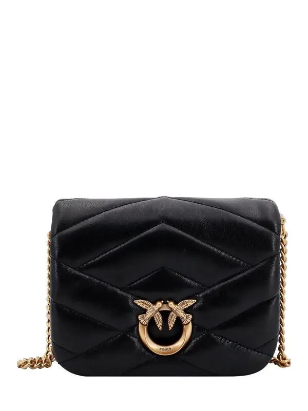 Pinko Love Birds Buckle Quilted Shoulder Bag - Black