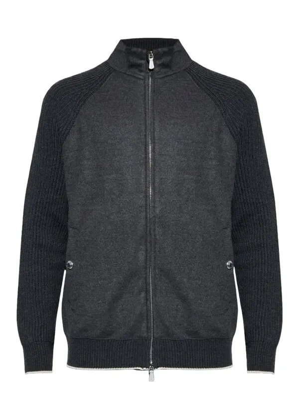 Eleventy Stand Collar Knitwear With Two-way Zipper And Metal Details - Grey