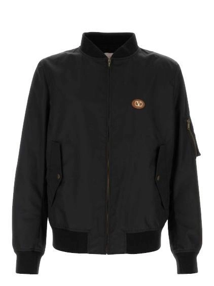 Valentino Garavani Logo Patch Zip-up Bomber Jacket - Black