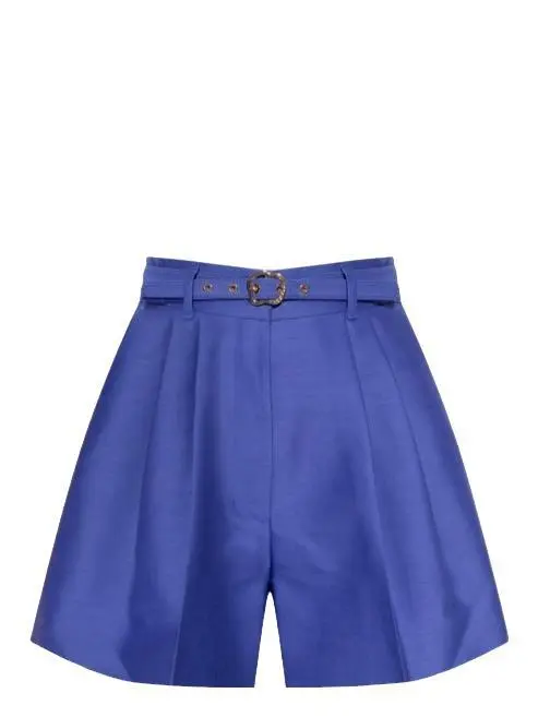 Zimmermann Belted High-waisted Shorts - Blue