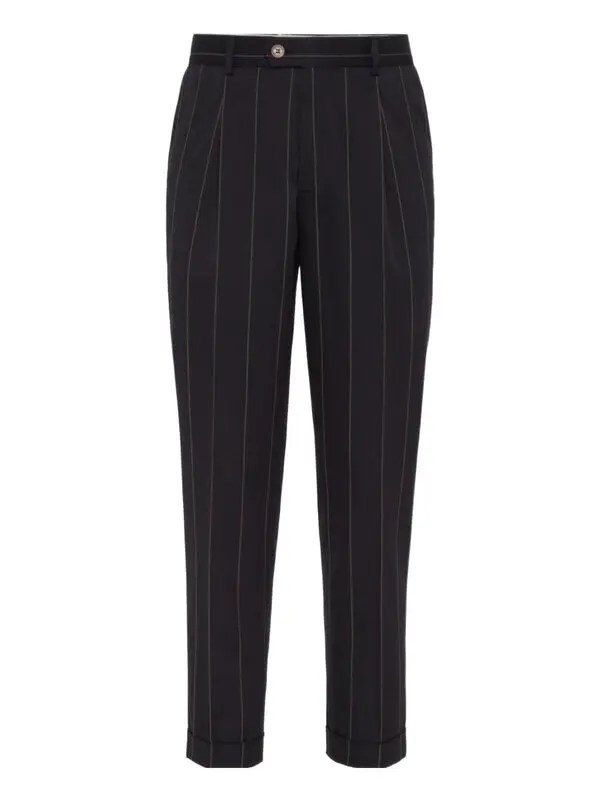 Brunello Cucinelli Stripe-pattern Wool-blend Tailored Trousers - Black