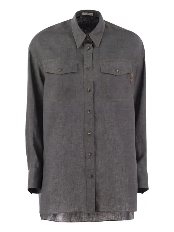 Brunello Cucinelli Lightweight Button-up Shirt With Chest Pockets - Black