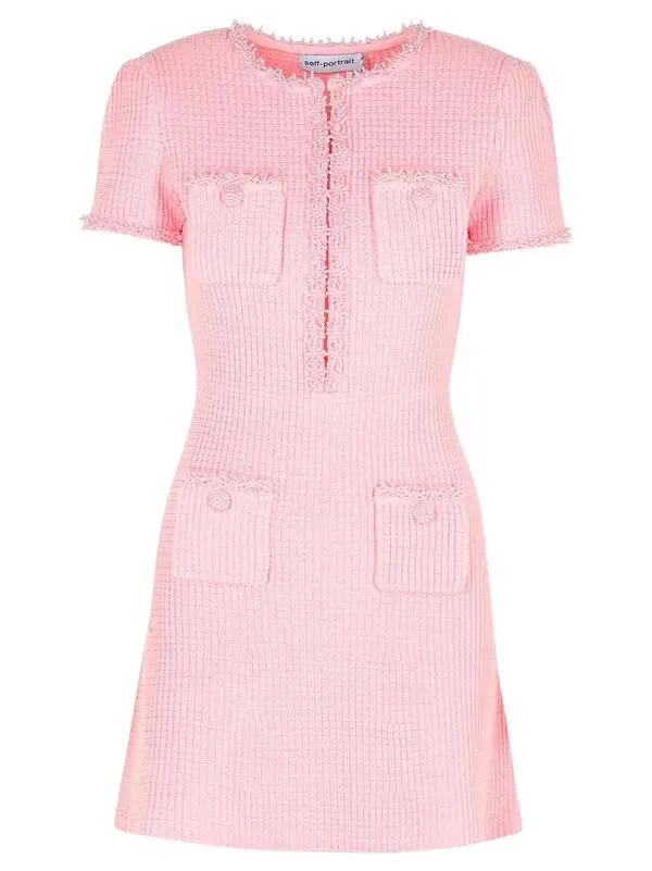 SELF-PORTRAIT Textured Knit Mini Dress - Pink