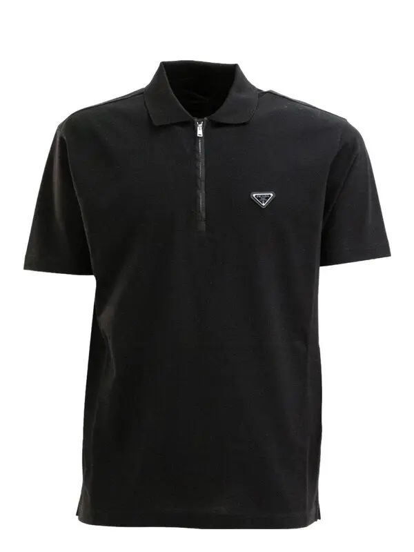 Prada Zip Detail Logo Polo Shirt - Black