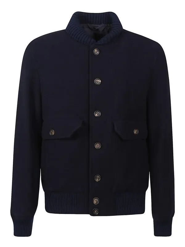 Eleventy Ribbed Wool Stand Collar Jacket - Black