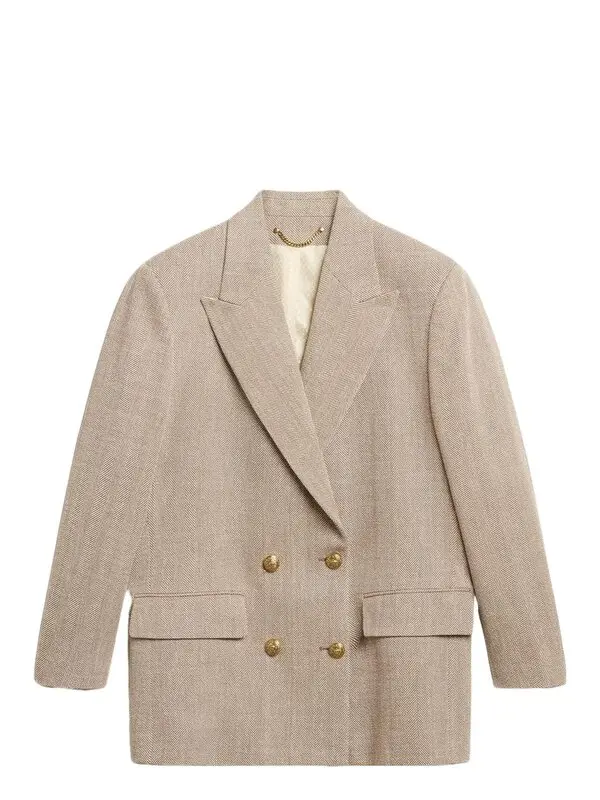 GOLDEN GOOSE Herringbone Double-breasted Tailored Blazer - Nude
