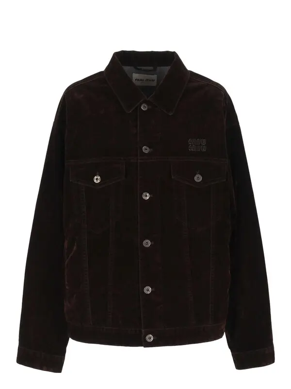 Miu Miu Flocked Chambray Long Sleeve Jacket - Brown