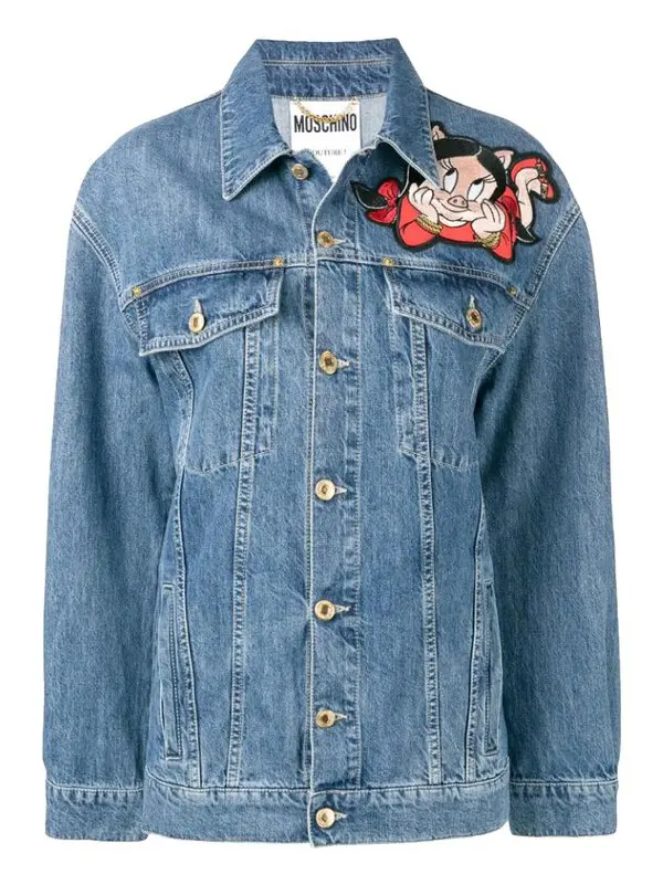 Moschino Porky Pig Embroidered Denim Jacket - Blue