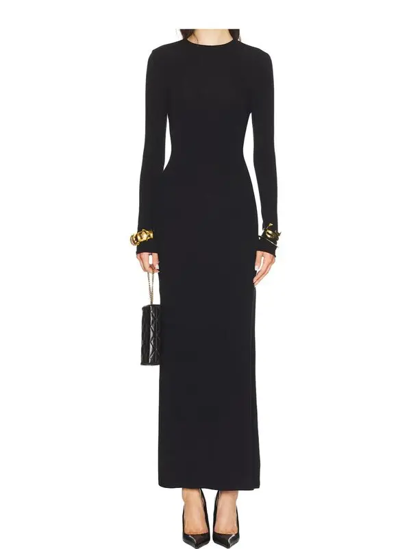 Saint Laurent Open Back Long-sleeved Dress - Black