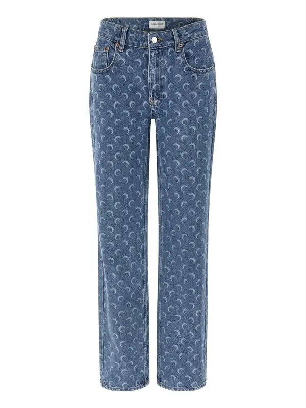 MARINE SERRE Allover Moon Print Straight Leg Jeans - Blue
