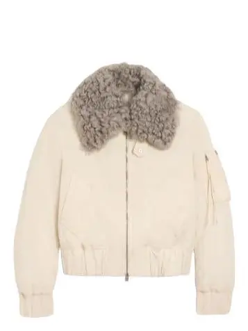 Ami Padded Bomber Jacket With Shearling Collar - Ivory