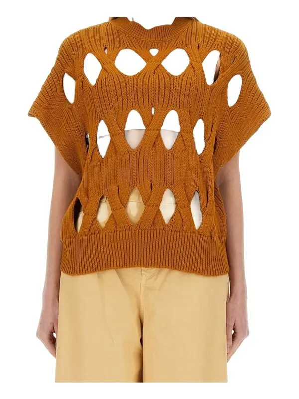 ALYSI Springtime Knit Jersey Top With Cut-out Detailing - Orange
