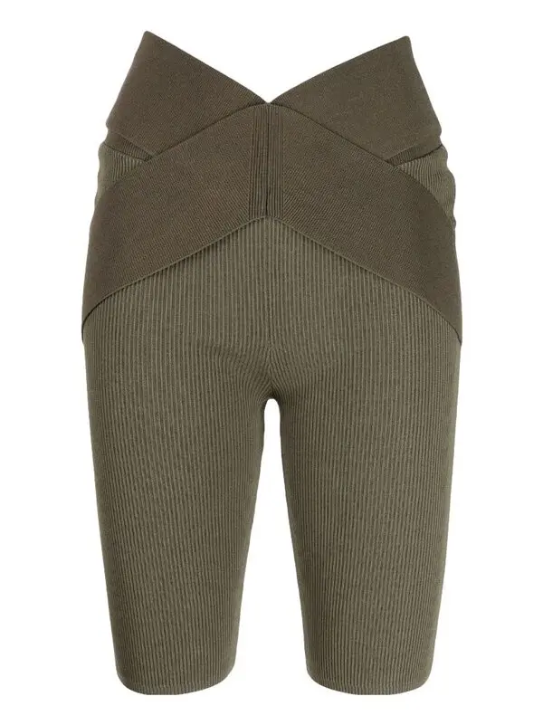 DION LEE Knee-length Ribbed Biker Shorts - Green