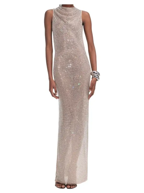 SELF-PORTRAIT Rhinestone Embellished Maxi Dress - Silver