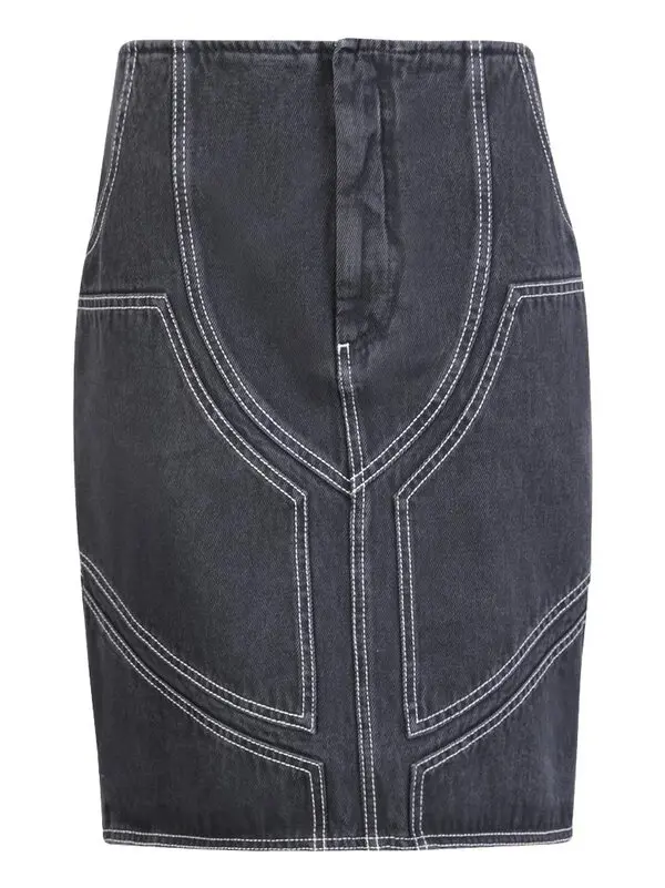 Off-White Curved Hem Denim Skirt With Logo Detail - Black