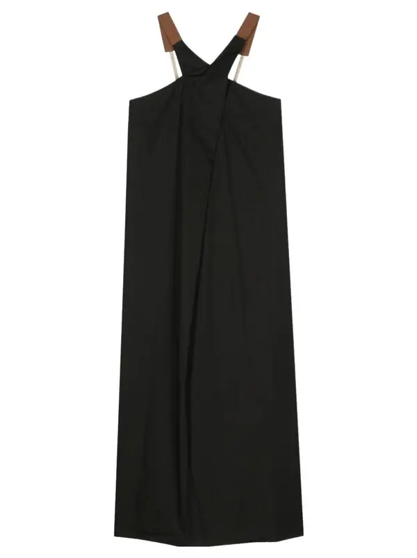ALYSI Poplin Midi Dress With Cross-over Straps - Black
