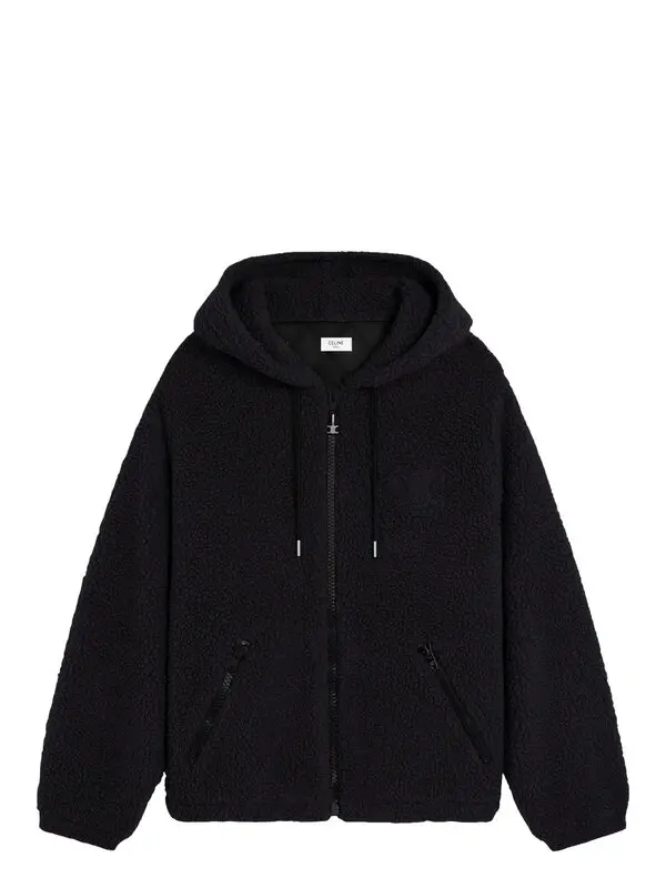 Celine Hooded Jacket In Wool And Cotton Fleece - Black