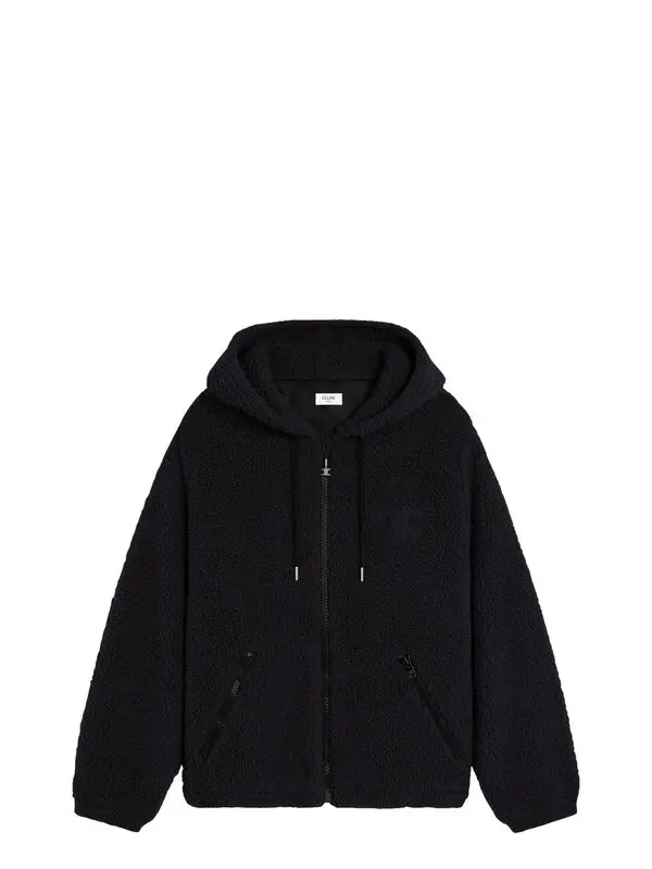 Celine Hooded Jacket In Wool And Cotton Fleece - Black
