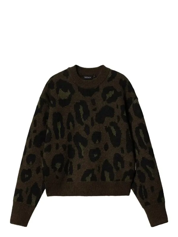 Carhartt Work In Progress Merton Leopard Print Crew Neck Sweater - Black
