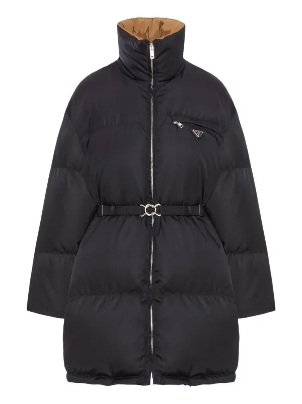 Prada Re-nylon Down Jacket With High Collar - Black