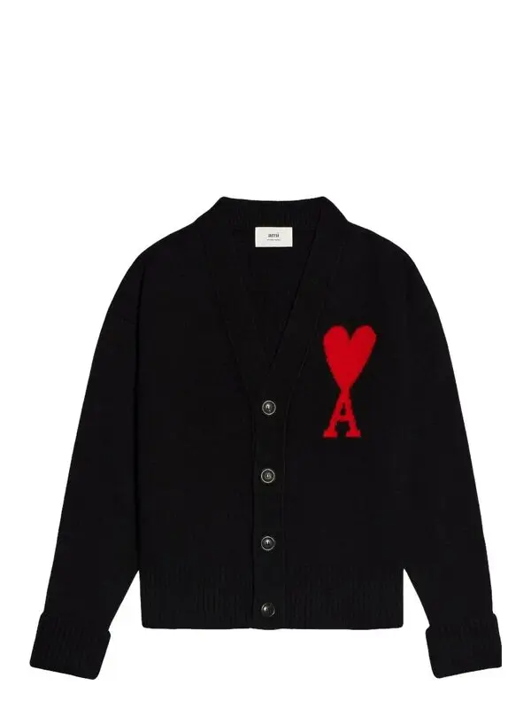 Ami De Coeur Intarsia Knit Buttoned Cardigan - Black