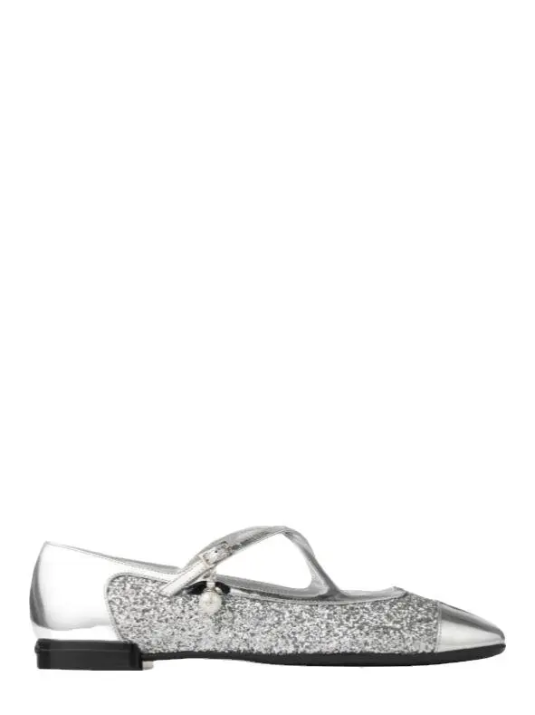 JIMMY CHOO Eleri Glitter-leather Ballet Flats - Silver