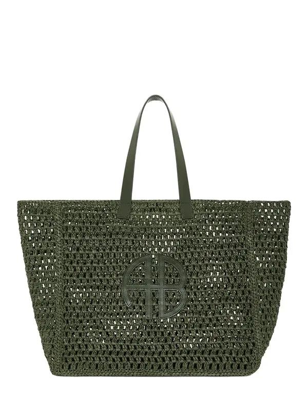 ANINE BING Woven Logo Patch Tote Bag - Olive Green