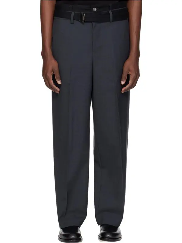 Sacai Wool Blend Casual Pants With Detachable Waistband And Contrast Piping - Grey/black