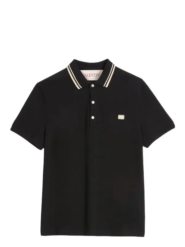 Valentino Garavani Logo Embroidered Straight Hem Polo Shirt - Black