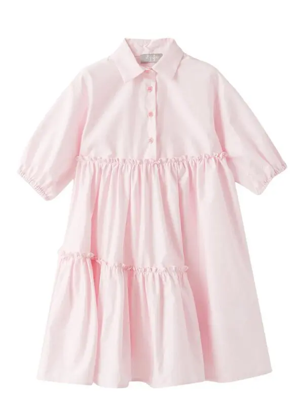 IL GUFO Three-quarter Sleeve Ruffled Dress - Pink