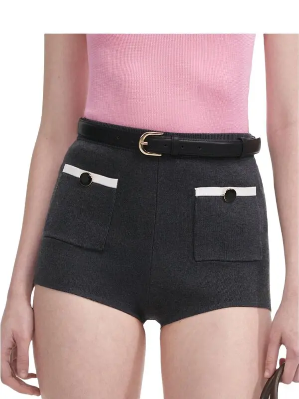 SELF-PORTRAIT Belted Shorts - Grey