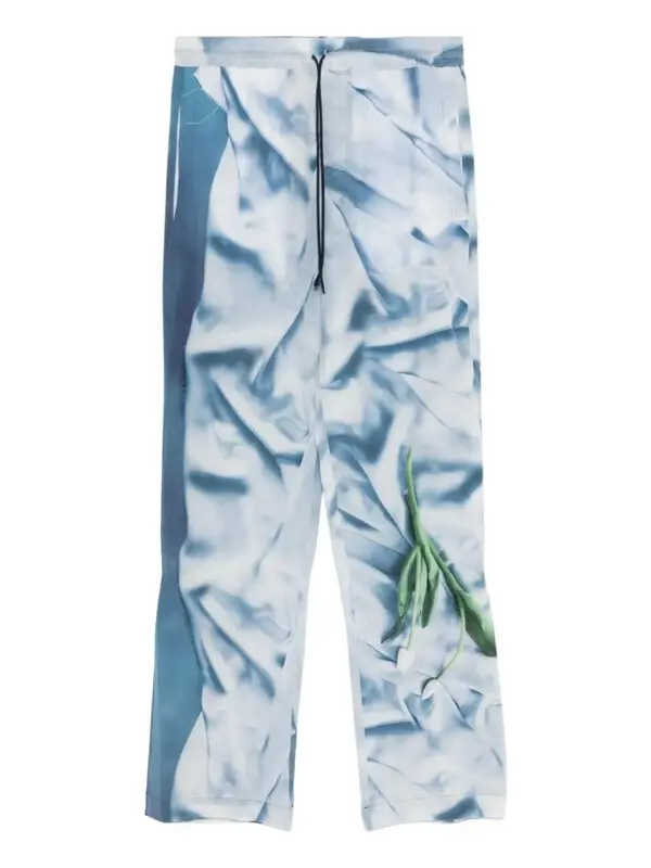 Victoria Beckham Floral Print Satin Pajama Trousers - Ice-blue